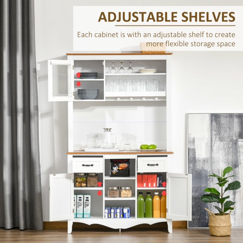 Stylish Organization: 71" White Kitchen Buffet with Hutch and Pantry ...