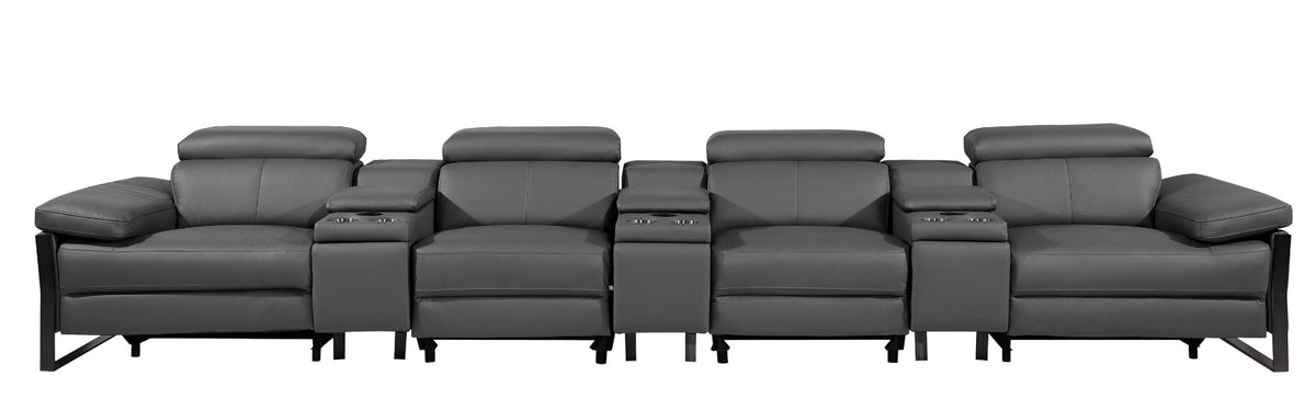 DivanItalia Power Triple Leather Reclining Triple Console Sofa with ...
