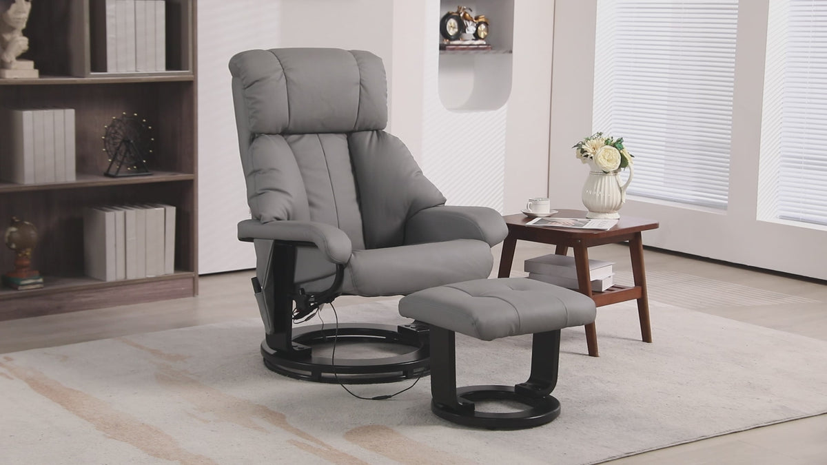Wayne Swivel Recliner Chair with Vibration Massage and Footstool, Comfy ...